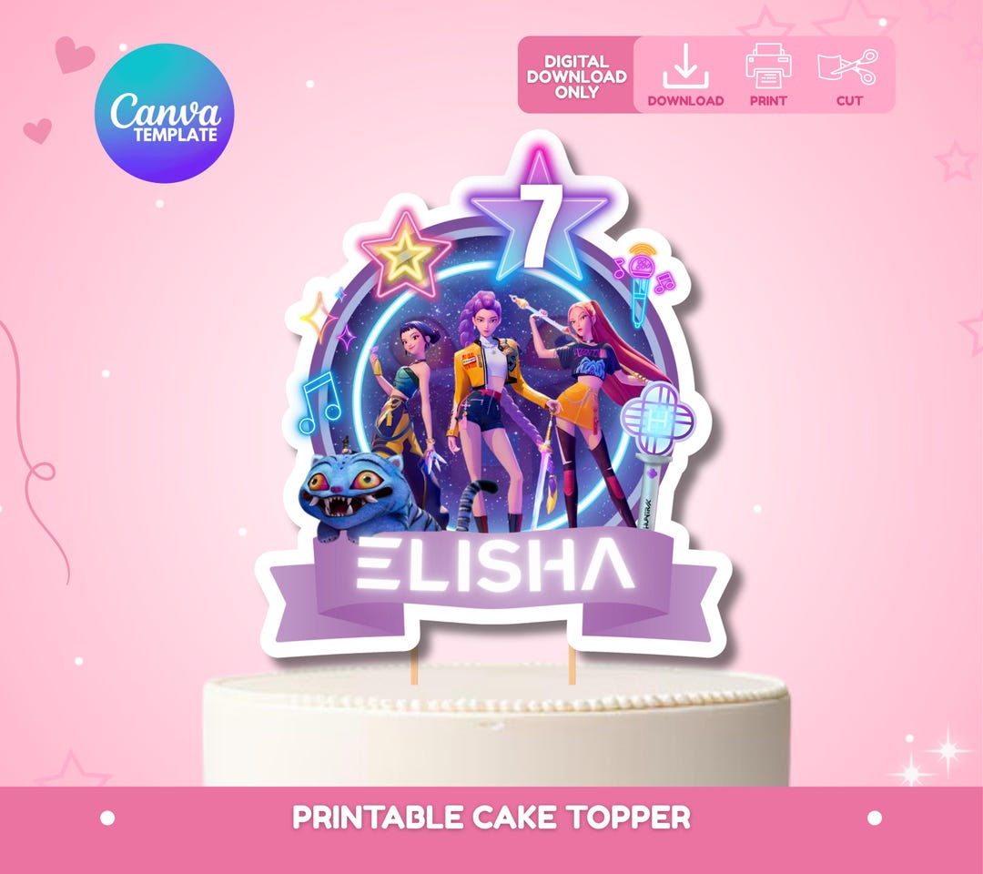 Editable Kpop Demon Hunters Cake Topper, Huntrix Kpop Birthday Toppers ...