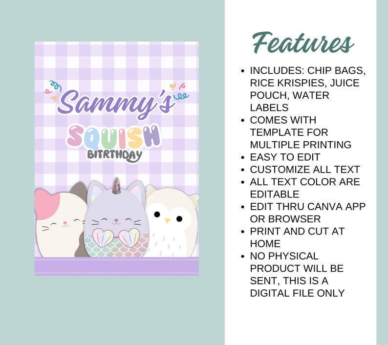 Editable Squishmallow Party Printable Bundle, Squishmallow Chip Bag ...