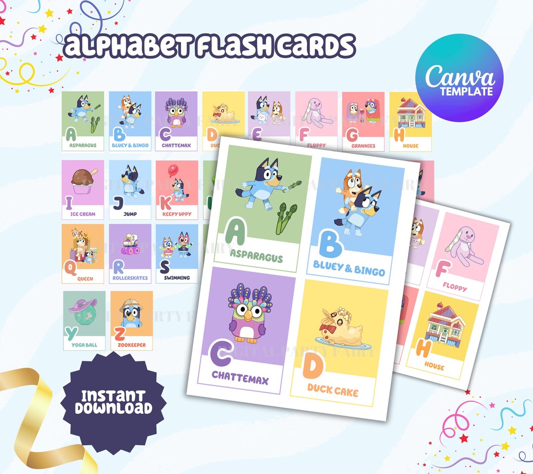 Printable Blue Dog Alphabet Flash Cards, Blue Learning Materials, Blue ...