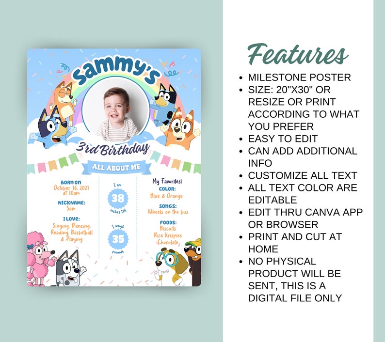 Editable Bluey Milestone Poster, Milestone Banner, Birthday Welcome ...