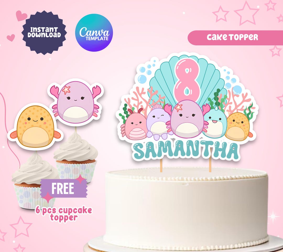 Editable Squishmallow Under the Sea Cake Topper, Squishmallow Cupcake ...