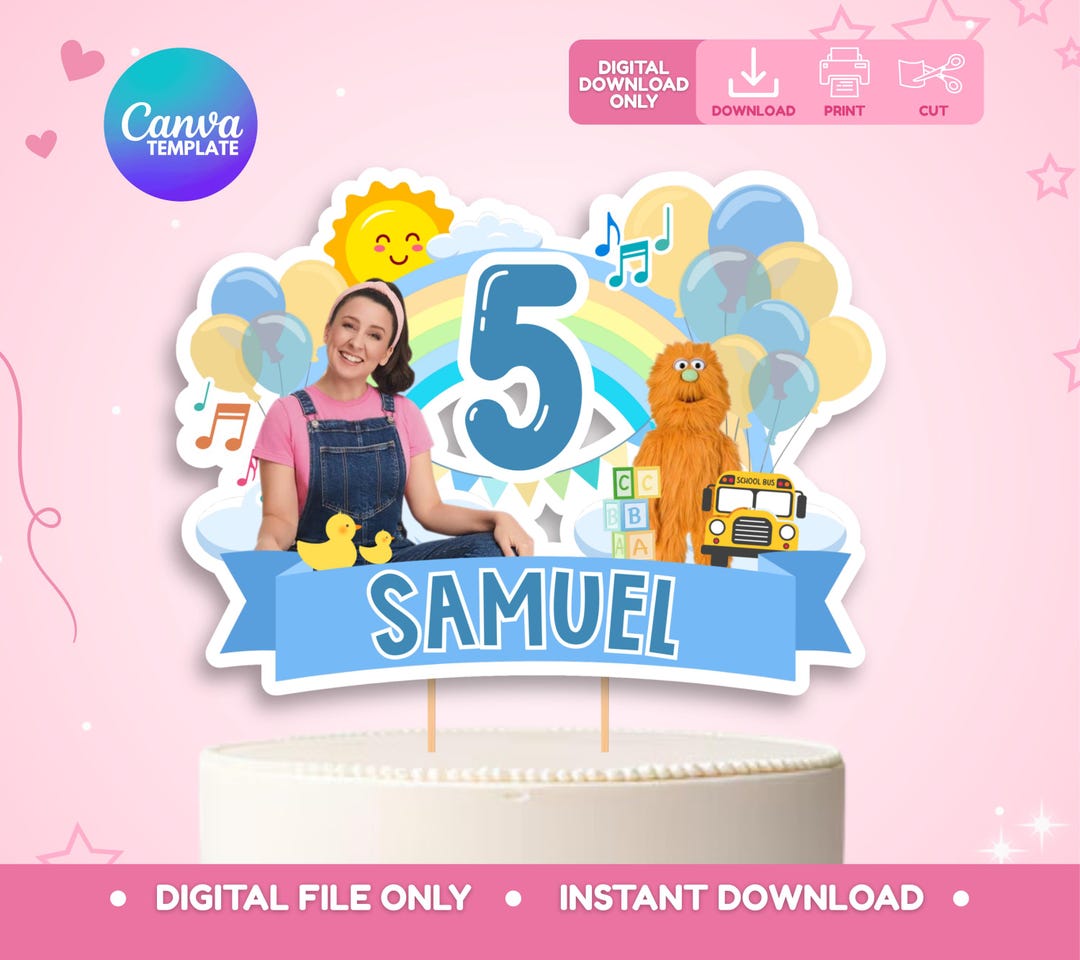 Editable Ms Rachel Boy Cake Topper: Blue Party Decoration (canva ...