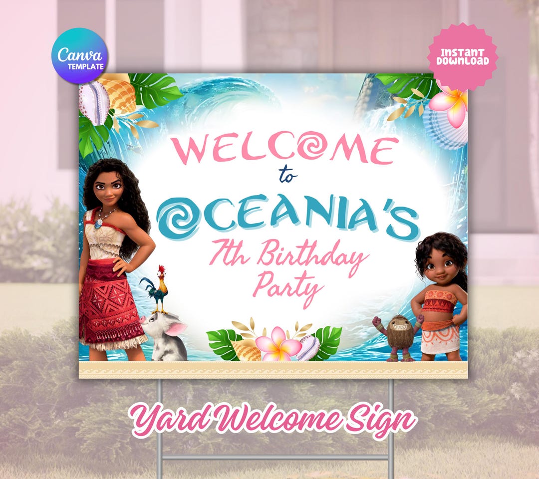 Editable Moana Birthday Yard Sign: Welcome Party Decoration (digital ...