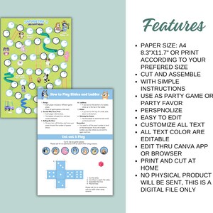 Editable Blue Slides and Ladders Party Game, Blue Party Games Printable ...