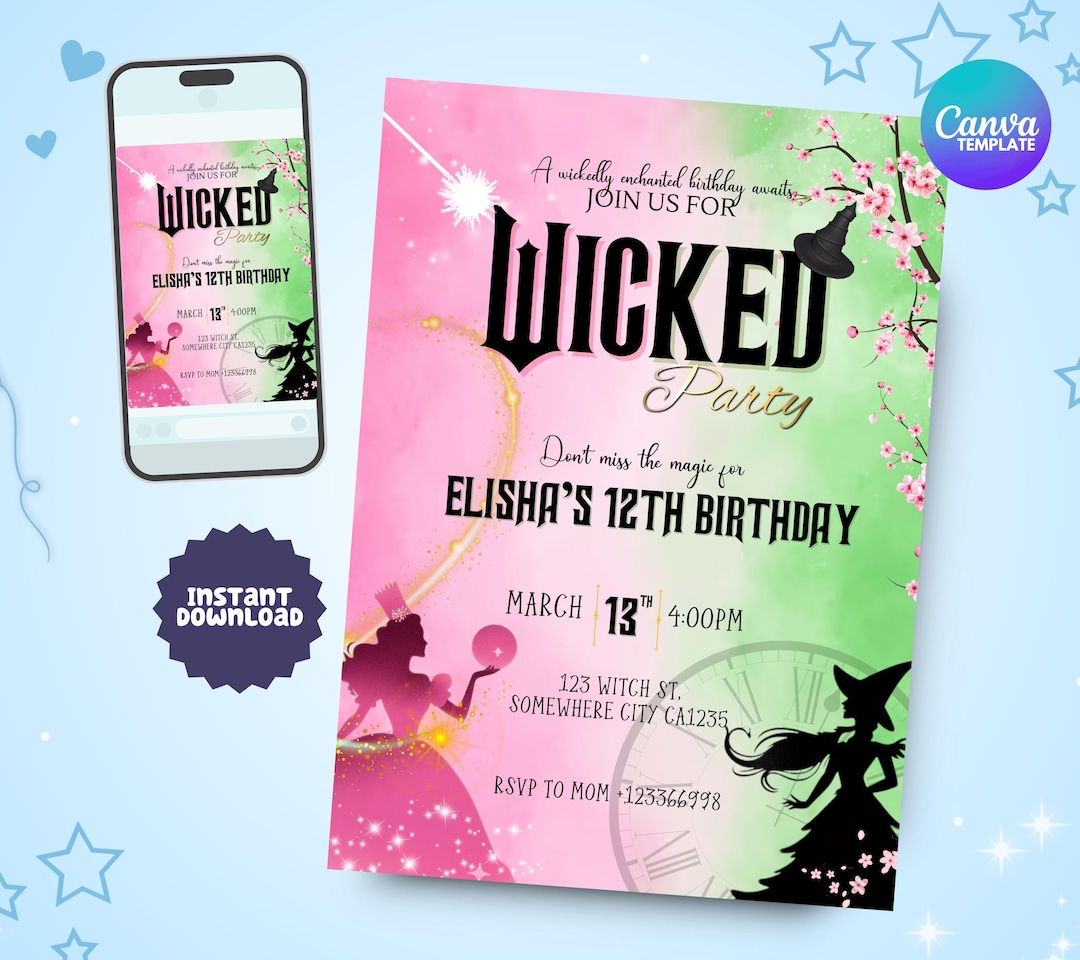 Editable Wicked Birthday Party Invitation, Wicked Party Invitation ...