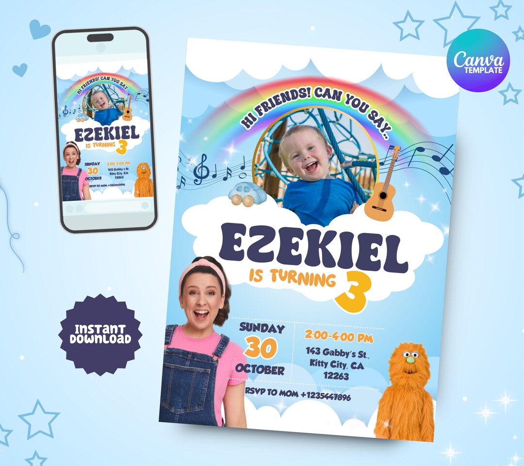 Editable Ms Rachel Birthday Boy Invitation, Boy Ms Rachel Party Invites ...