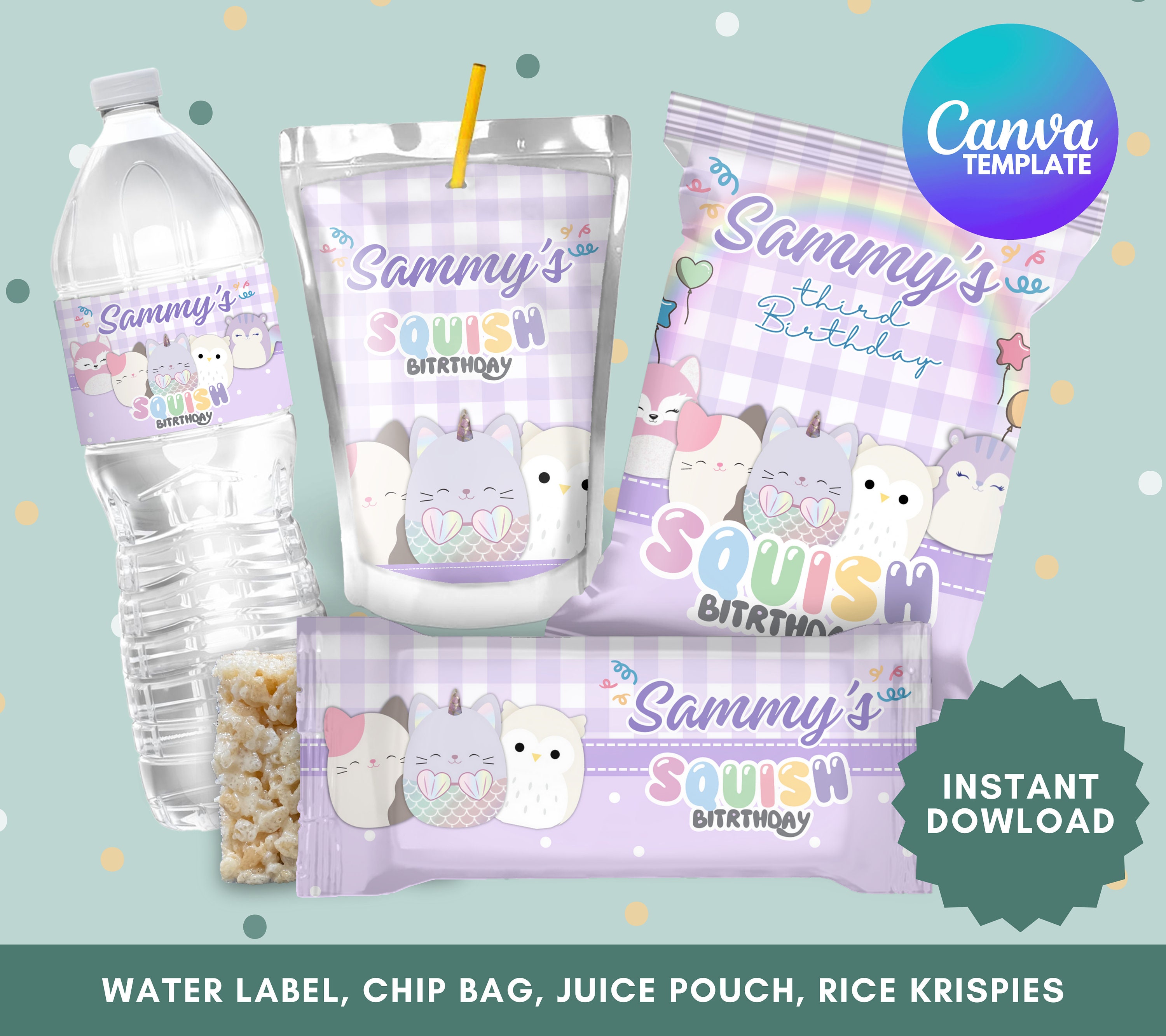 Editable Squishmallow Party Printable Bundle, Squishmallow Chip Bag ...