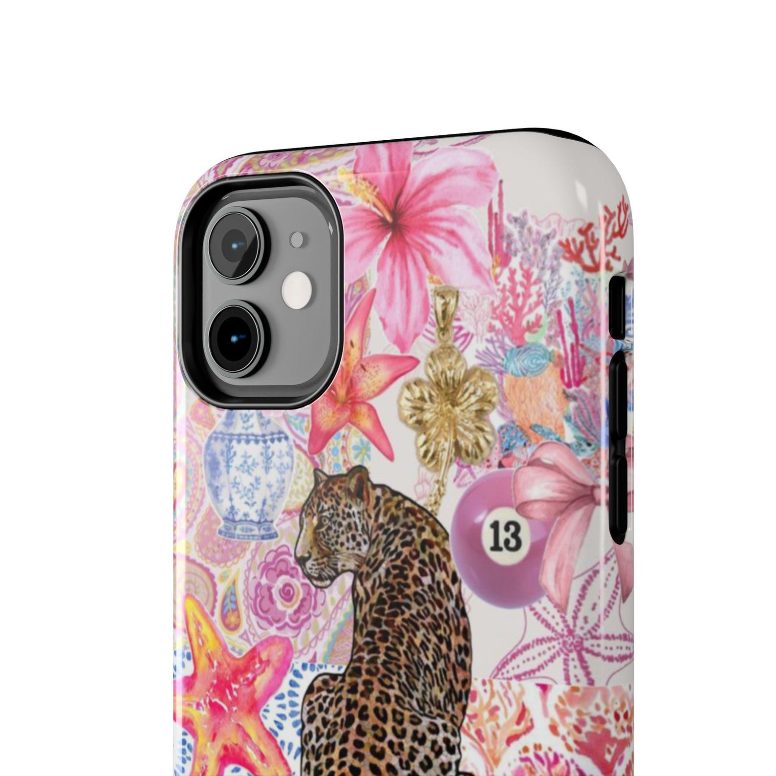 Luxury Girly Coquette Eight Ball Phone Case, Cheeta Girly Pink Floral ...