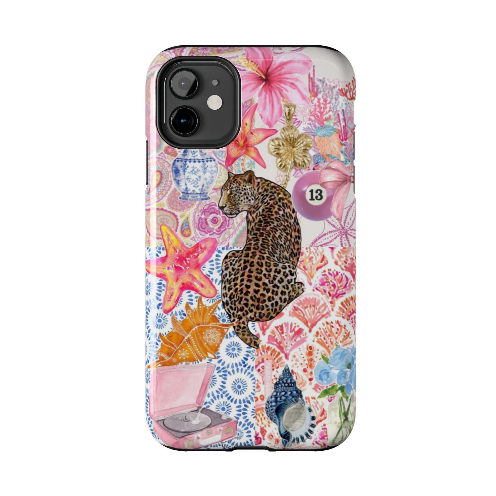 Luxury Girly Coquette Eight Ball Phone Case, Cheeta Girly Pink Floral ...