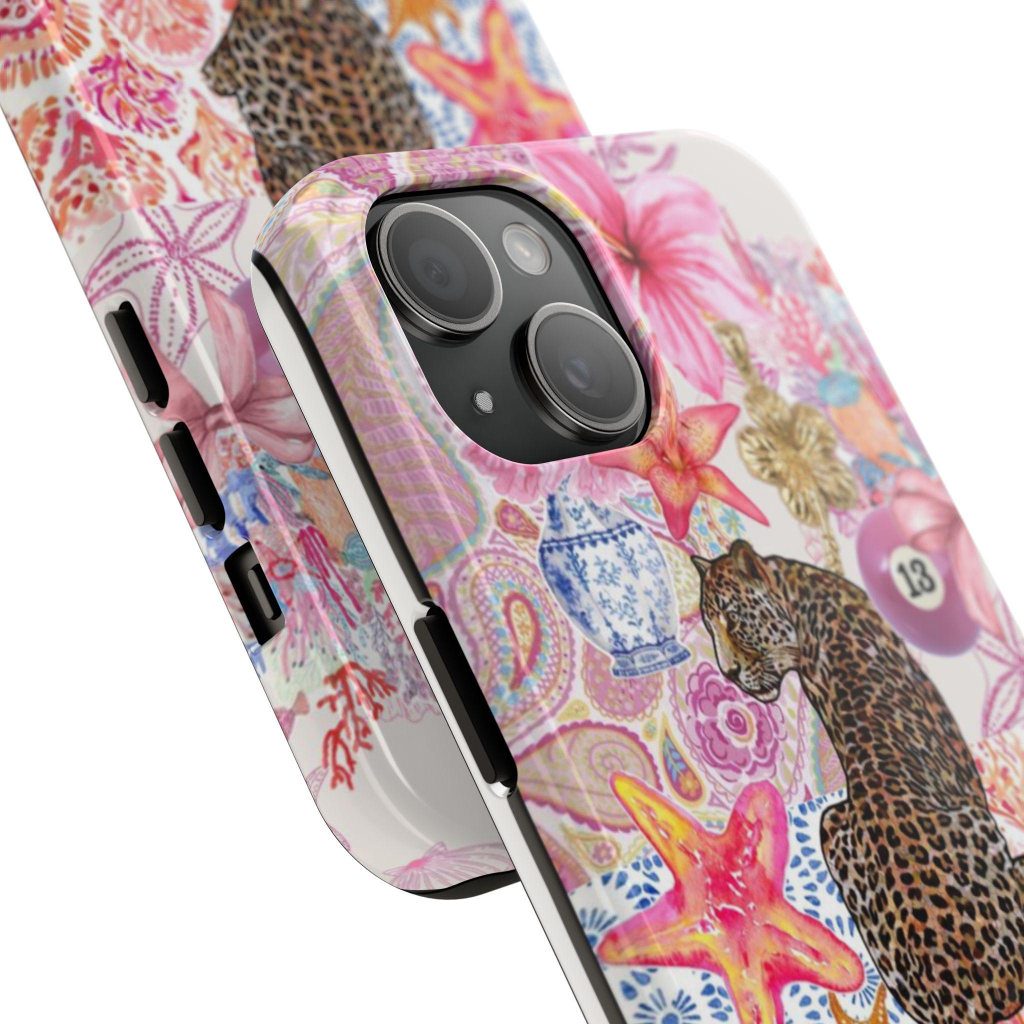 Luxury Girly Coquette Eight Ball Phone Case, Cheeta Girly Pink Floral ...