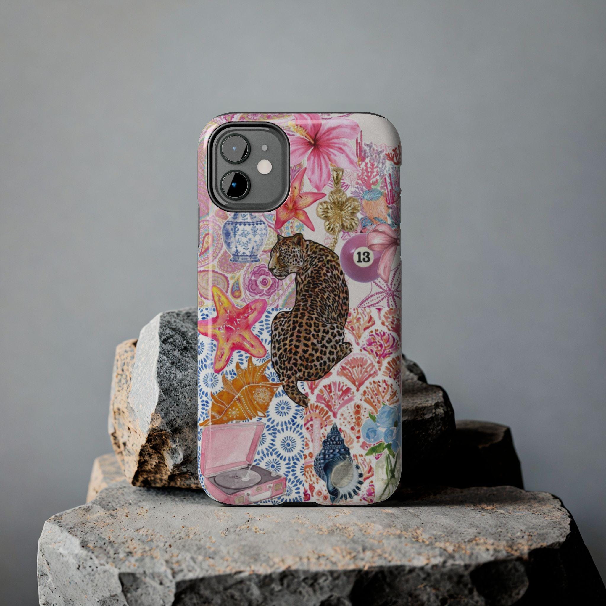 Luxury Girly Coquette Eight Ball Phone Case, Cheeta Girly Pink Floral ...