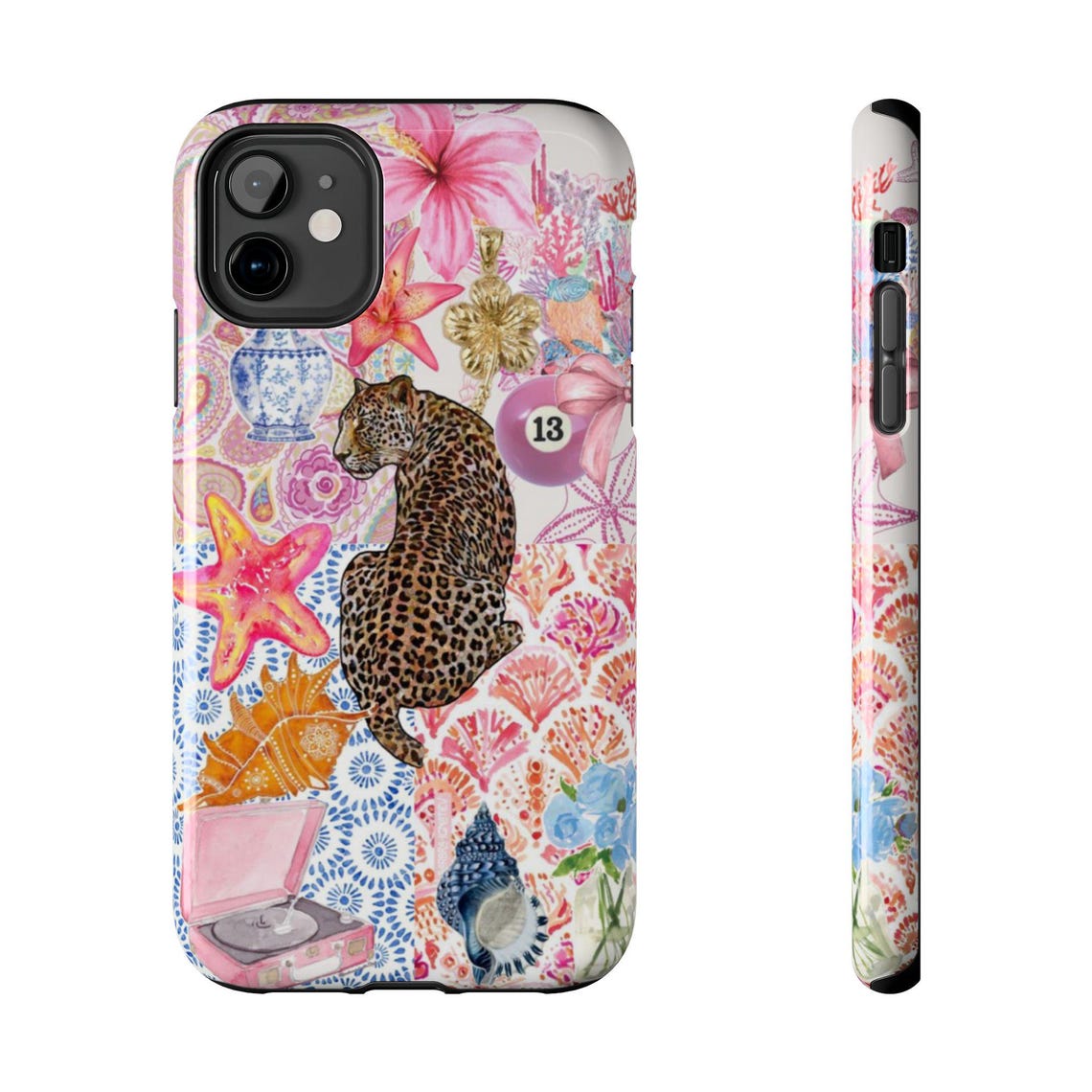 Luxury Girly Coquette Eight Ball Phone Case, Cheeta Girly Pink Floral ...