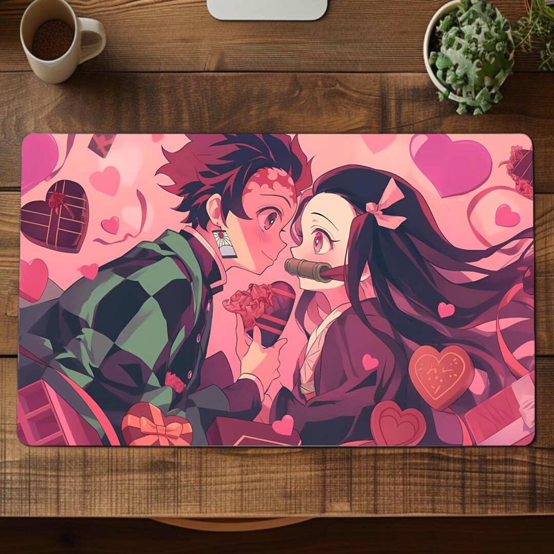 Tanjiro and Nezuko Valentines Day Gaming Mat Desk Decor for Occasion ...