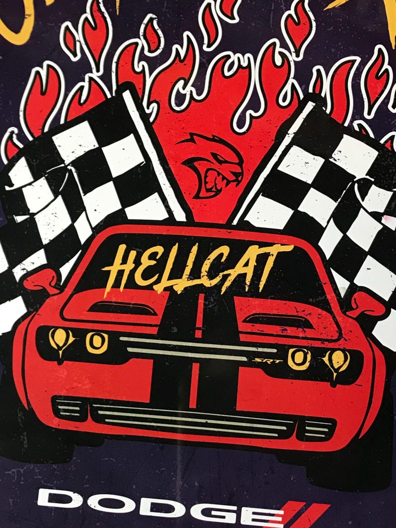 Dodge Hellcat Sign Dodge Challenger Garage Automotive Wall Art Mechanic ...
