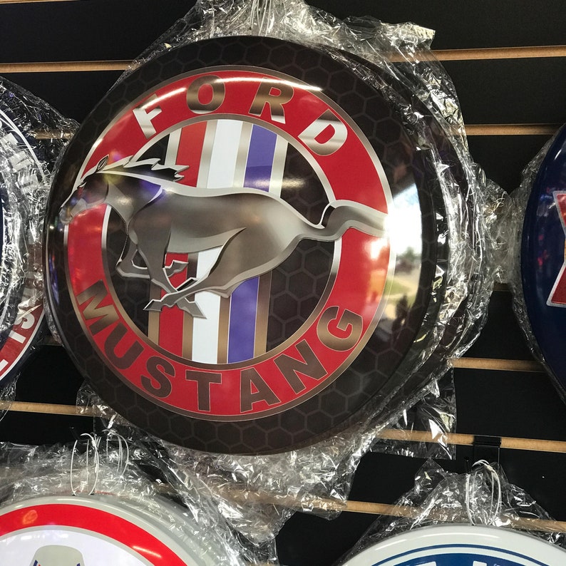 15" Carroll Shelby Mustang Automotive Wall Art Curved Metal Dome Sign ...