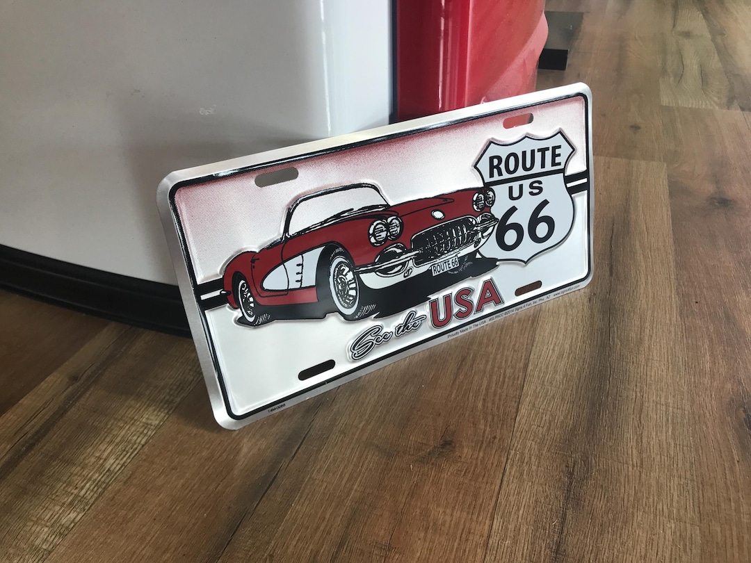 Route 66 License Plate Red Corvette Vanity Plate Historic America ...