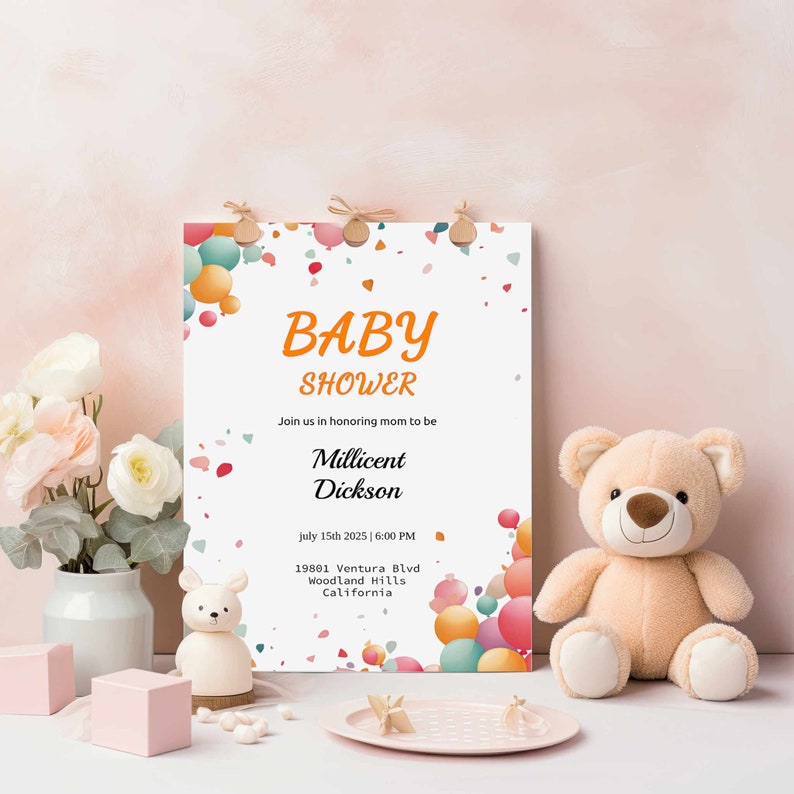 Tarjeta de invitación de baby shower, plantilla de baby shower, tarjeta ...