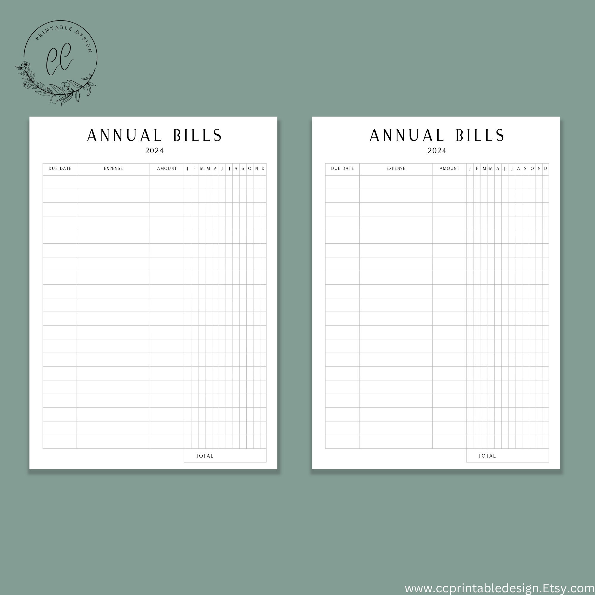Printable Annual Bills Tracker Yearly Expense Organizer - Etsy