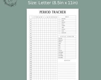 Period Tracker Digital Printable Log for Tracking Monthly Cycle ...