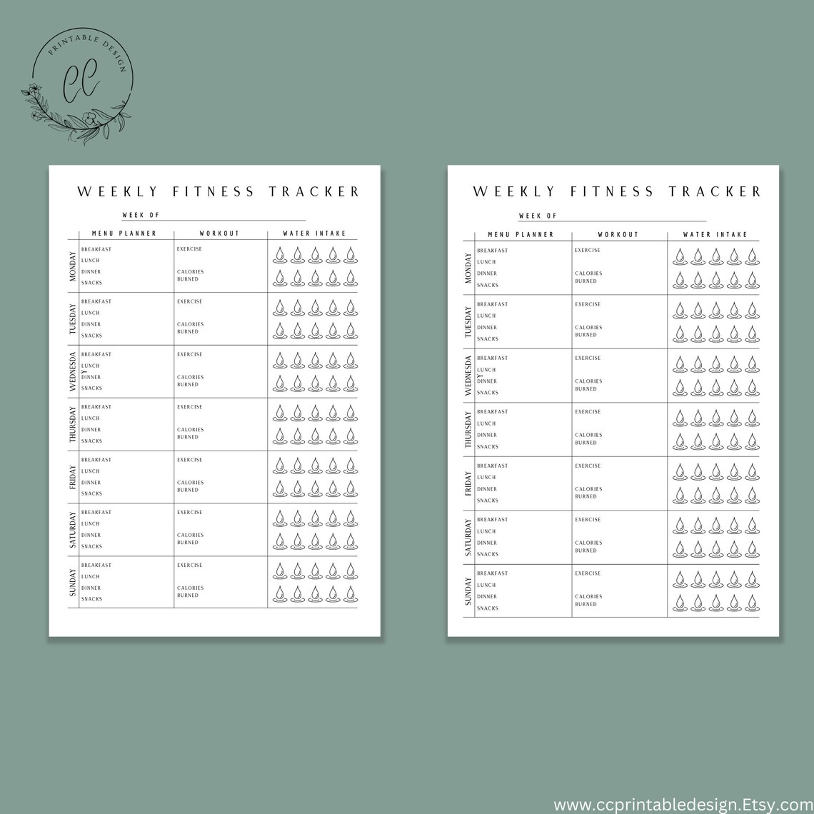 Weekly Fitness Tracker Printable PDF Track Workouts, Meals, and Water ...