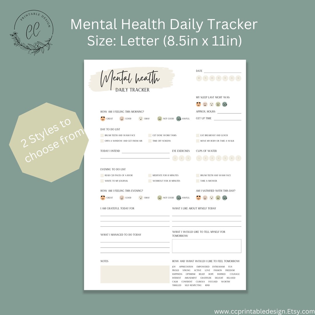 Printable Mental Health Tracker Daily Wellness Planner Daily Mood ...