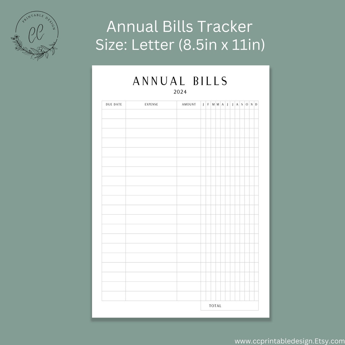 Printable Annual Bills Tracker Yearly Expense Organizer - Etsy