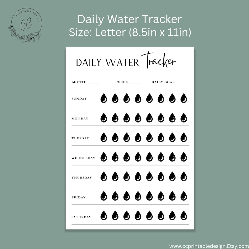 Printable Daily Water Intake Tracker Hydration Log - Etsy