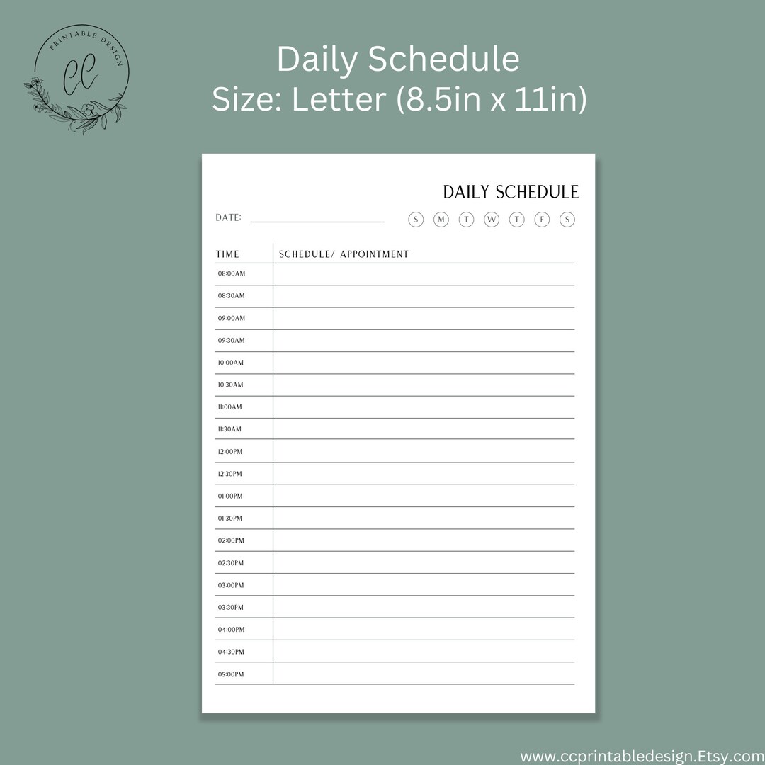 Daily Schedule Printable Pdf Organize Your Day Plan Appointments