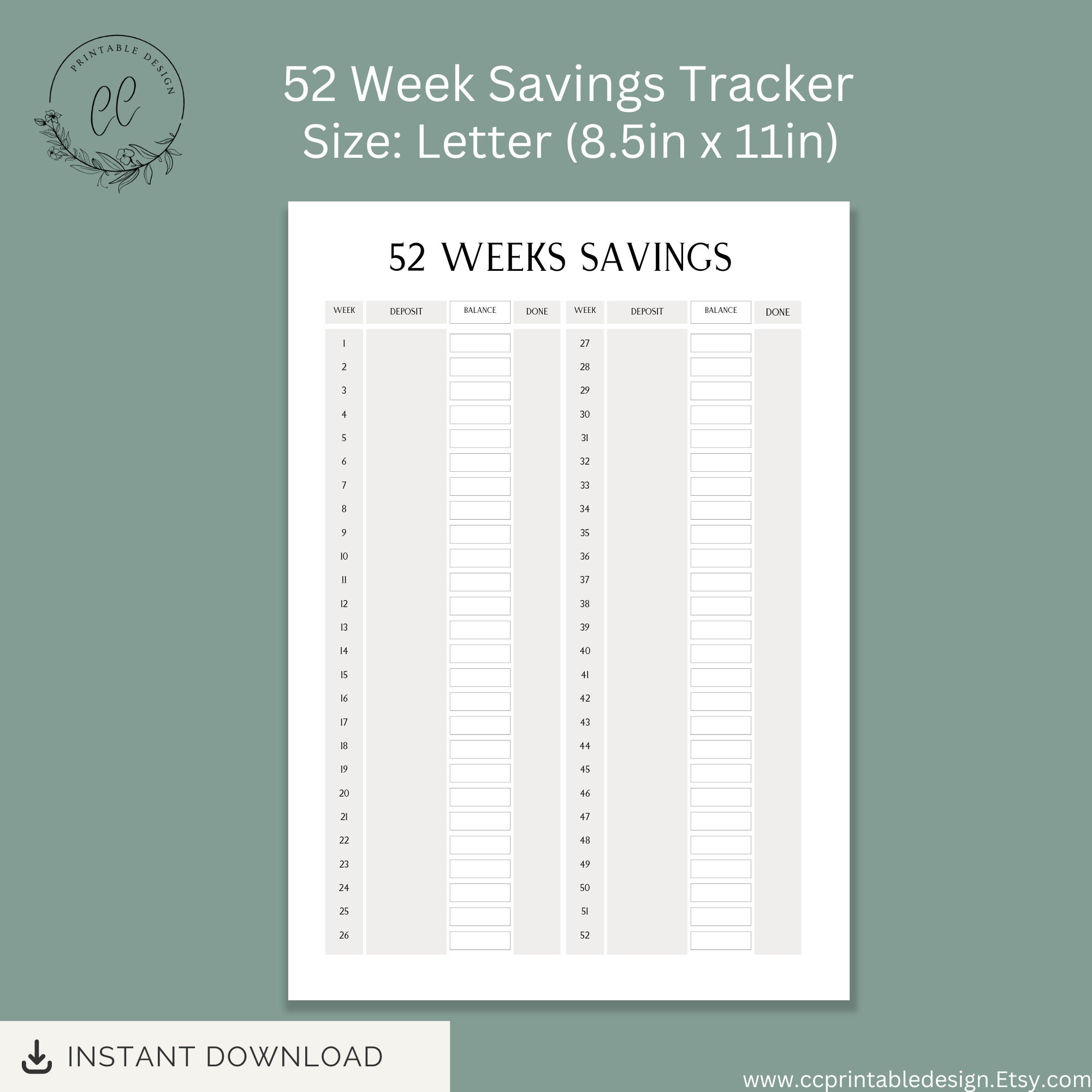 52 Week Savings Tracker Printable Financial Planner Yearly Savings Goal ...