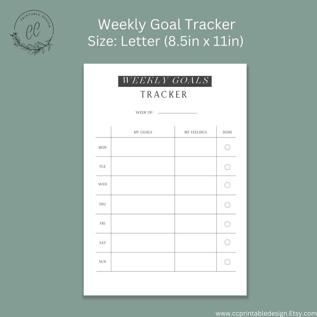 Weekly Goal Tracker Printable PDF Set Goals, Track Progress, Stay ...