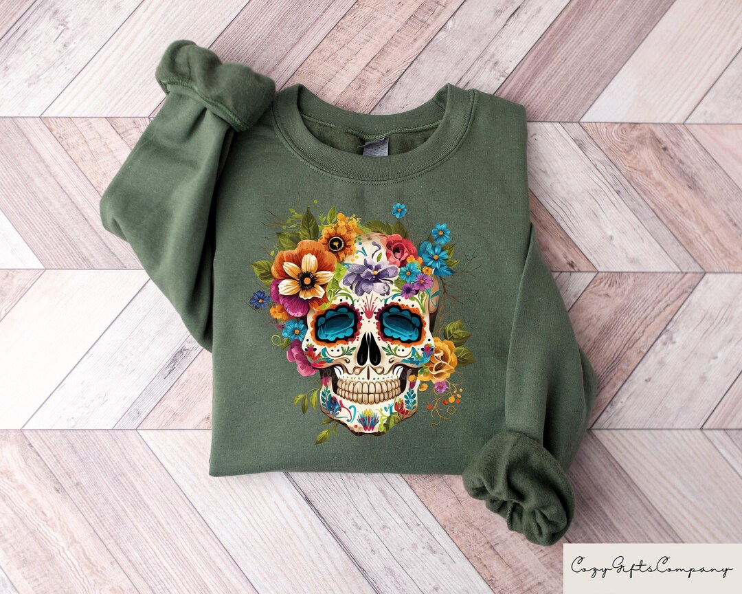 Day of the Dead Sweatshirt, Sugar Skull Shirt, Dia De Los Muertos ...
