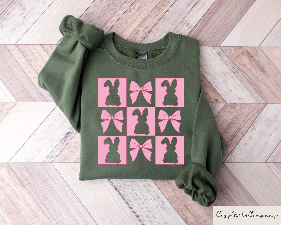 Coquette Bow Bunny Sweatshirt, Cute Easter T-shirt, Coquette Women ...