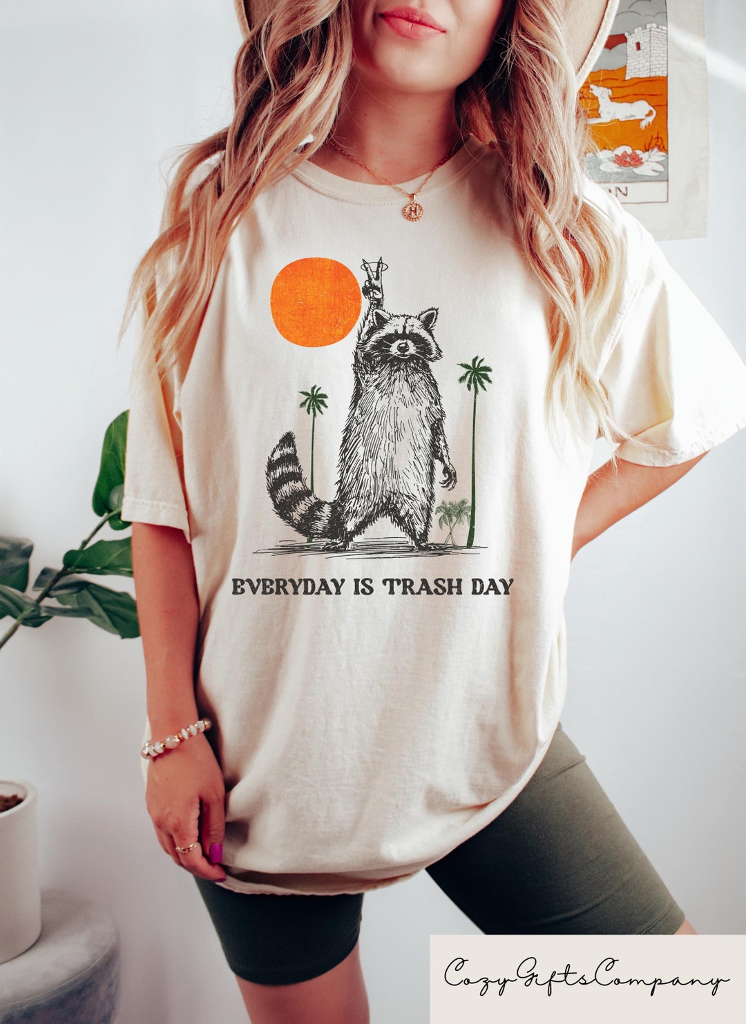 Everyday is Trash Day Raccoon Meme Shirt, Retro Sunset Cool Raccoon ...