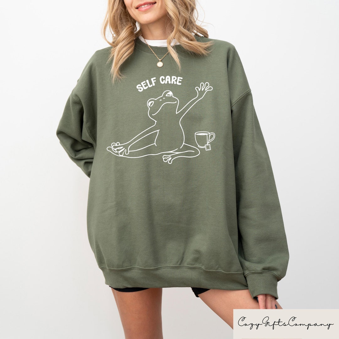 Retro Frog Self Care Shirt, Funny Frog Self Care Sweatshirt, Cute Frog ...