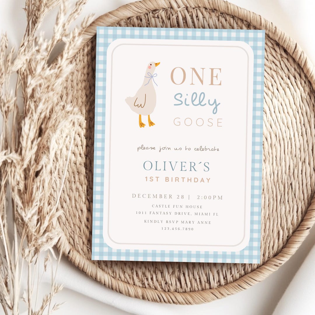 One Silly Goose Birthday Invitation Template, 1st Birthday Invitation ...