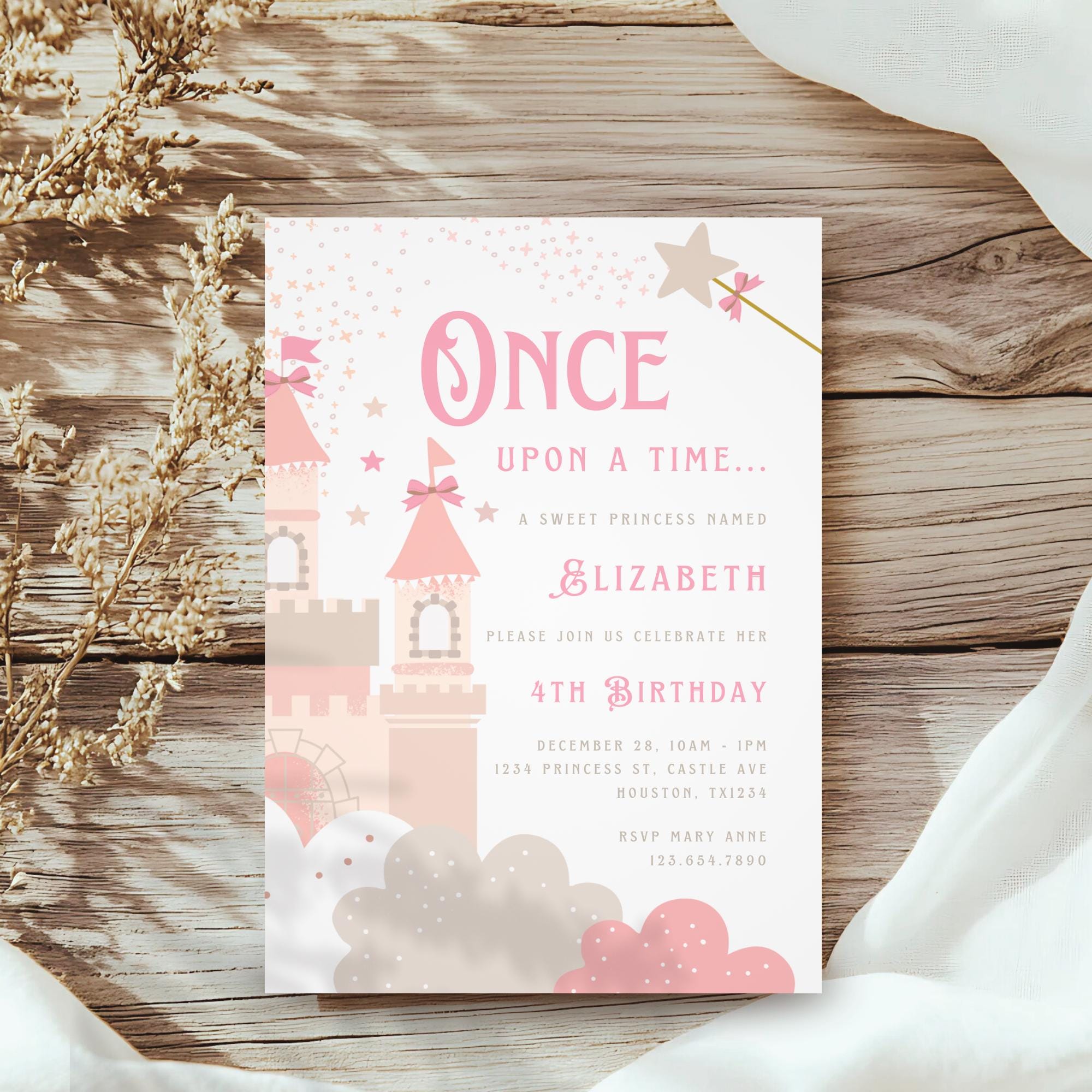 Princess Birthday Invitation, Castle Invitation Template, Editable ...