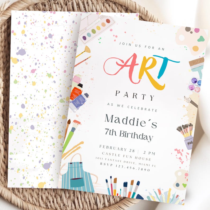 Art Birthday Party Invitation, Editable Art in Party Birthday Party ...