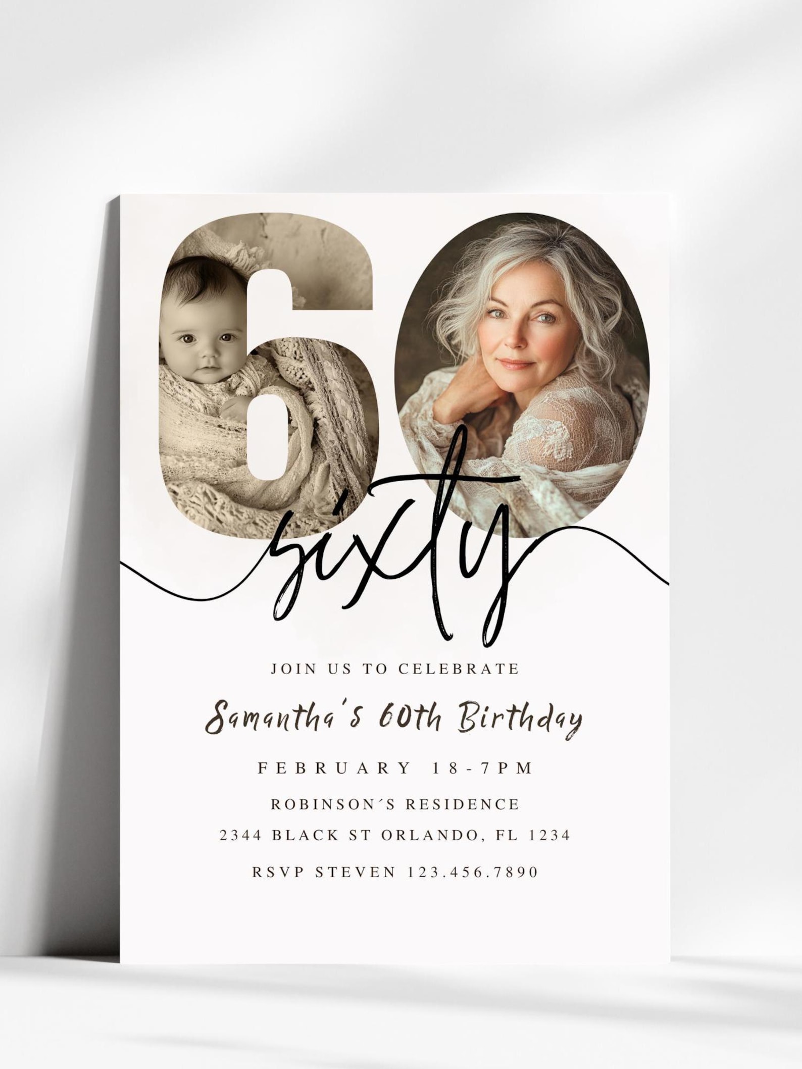 60th Birthday Invitation for Women, 60th Birthday Invitation With Photo ...