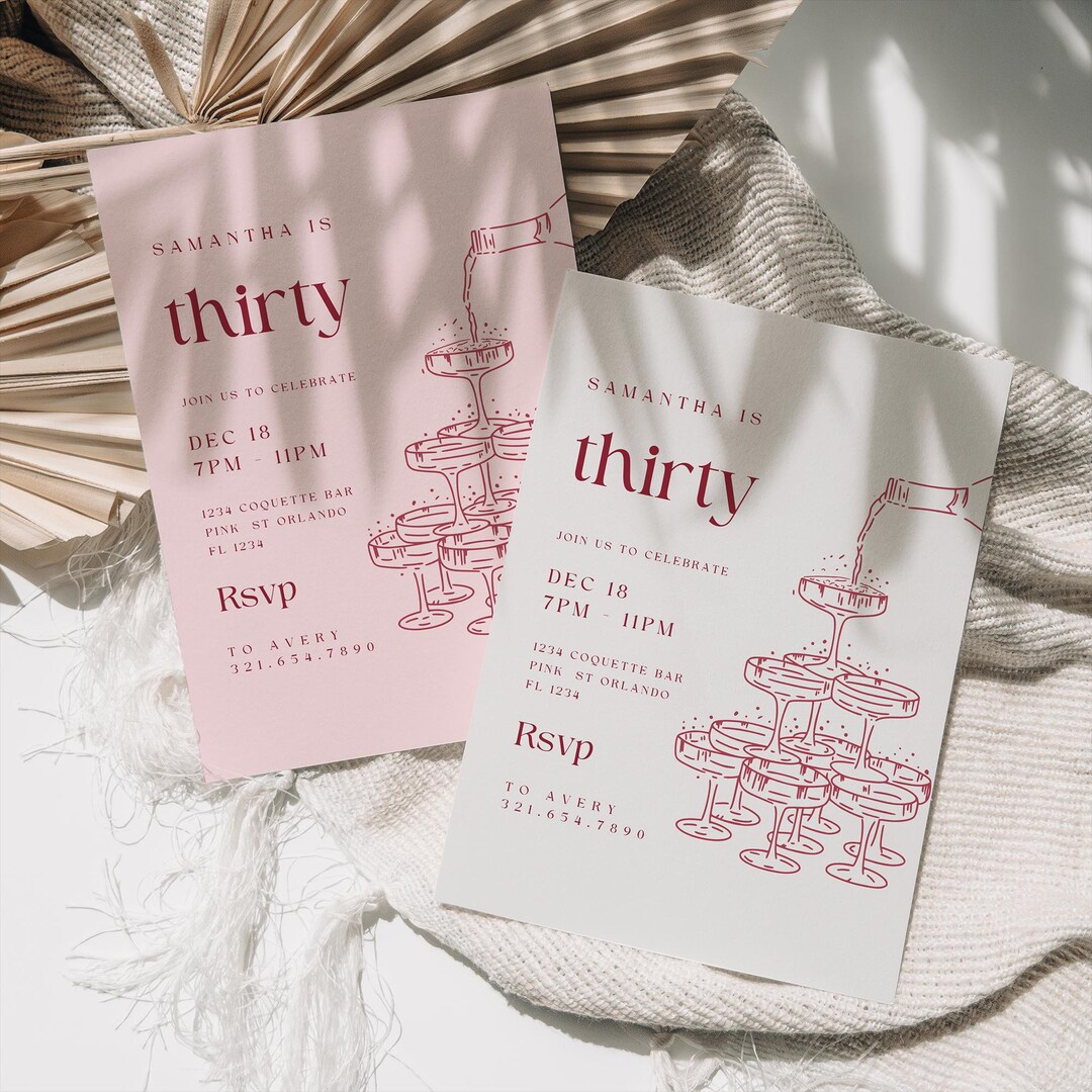 Champagne Tower 30th Birthday Invitation, Editable DIY (digital Invite ...