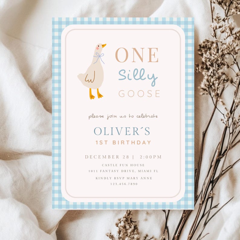 One Silly Goose Birthday Invitation Template, 1st Birthday Invitation ...