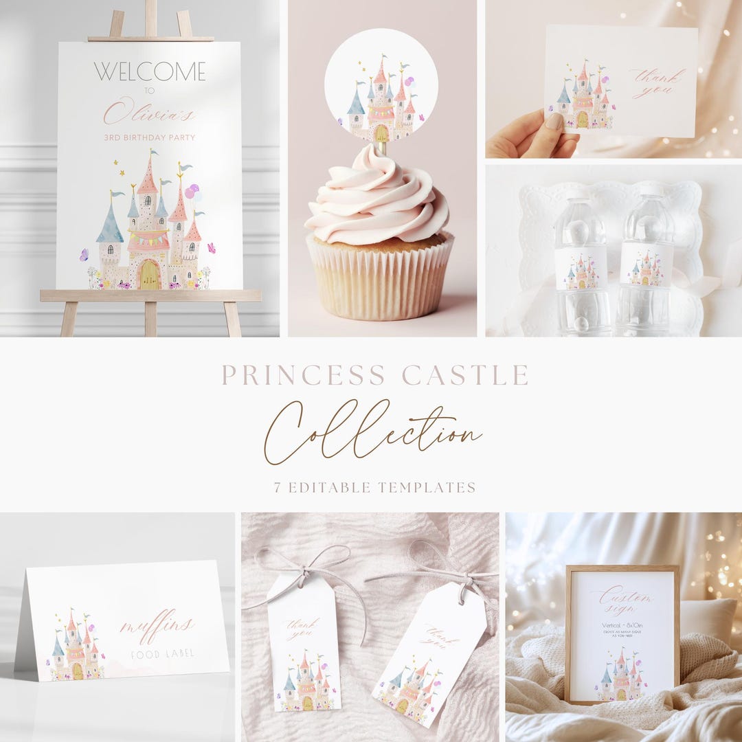 Princess Birthday, Castle Bundle, Elegant Castle Preppy Templates, Once ...