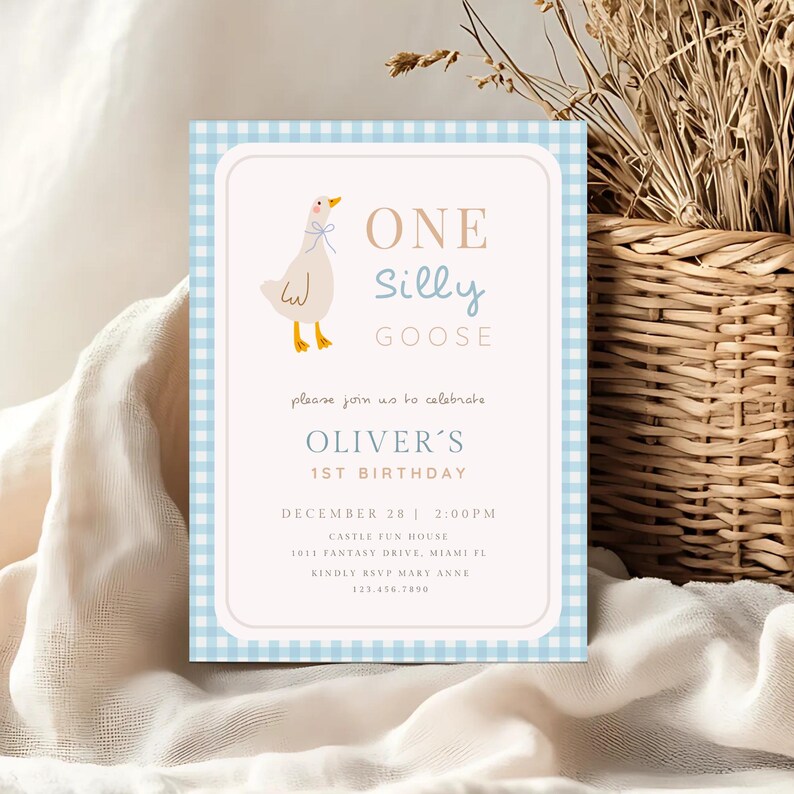 One Silly Goose Birthday Invitation Template, 1st Birthday Invitation ...