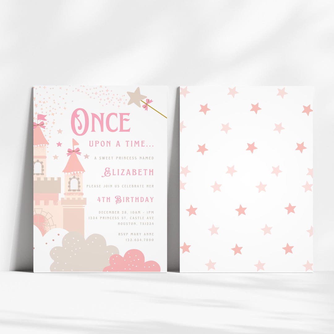 Princess Birthday Invitation, Castle Invitation Template, Editable ...