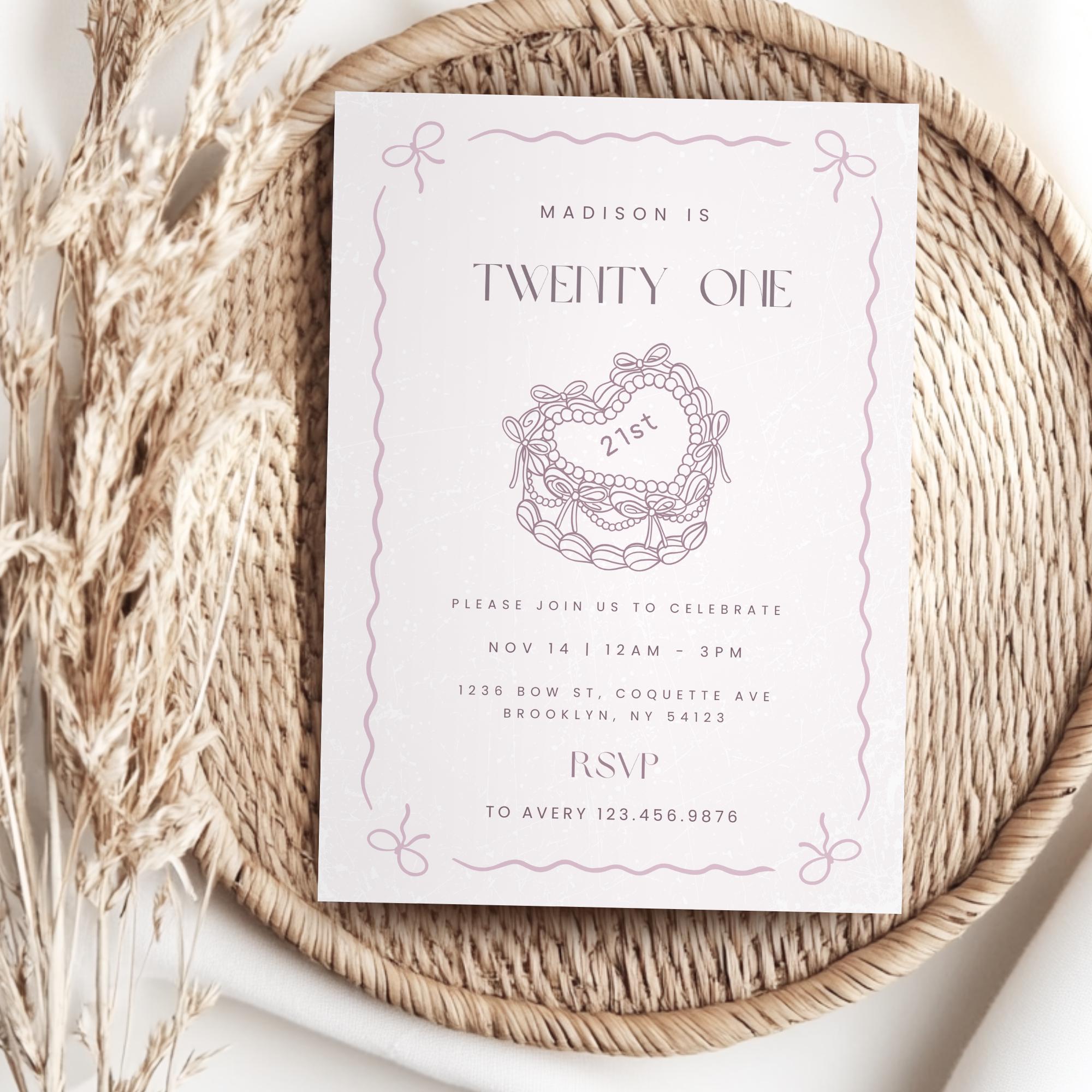 Retro Cake Birthday Invitation Invite Vintage 21st Retro Birthday ...