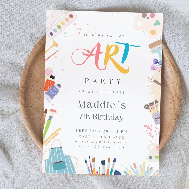 Editable Art Birthday Party Invitation, Painting Theme (digital ...