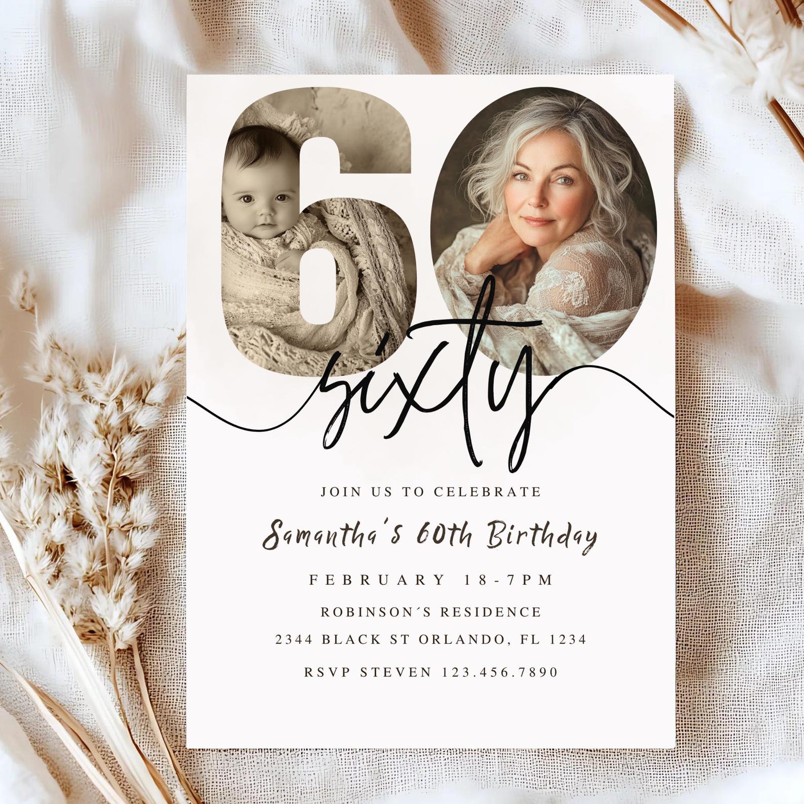 60th Birthday Invitation for Women, 60th Birthday Invitation With Photo ...