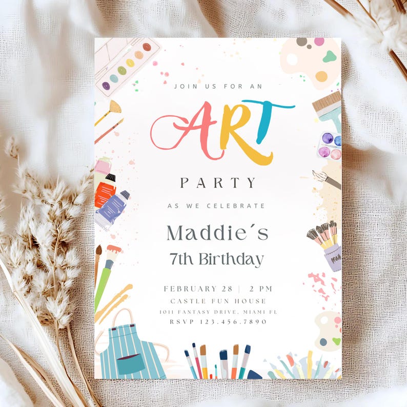 Editable Art Birthday Party Invitation, Painting Theme (digital ...