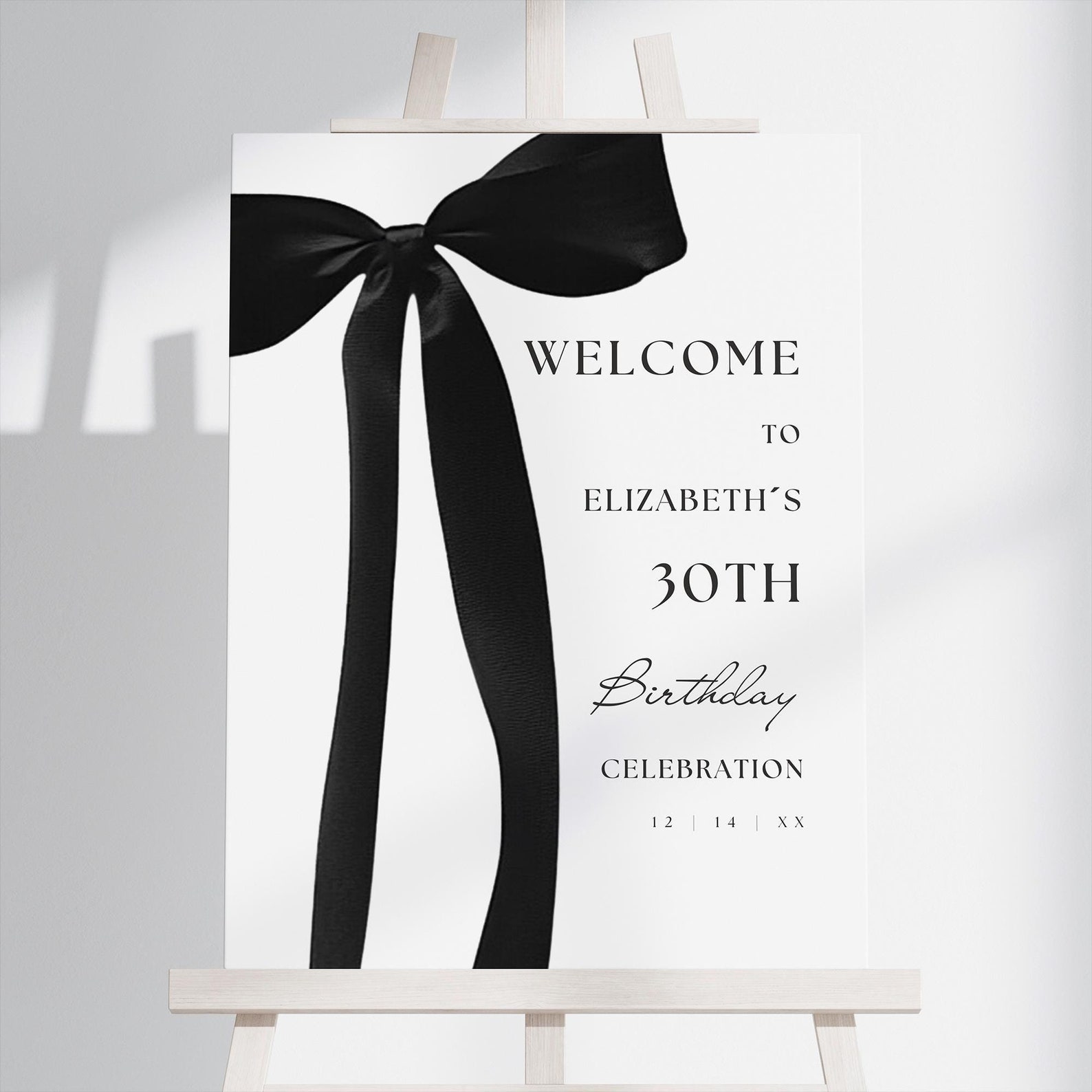 Birthday Welcome Sign, Bow Welcome Poster Template, Editable Black Bow ...