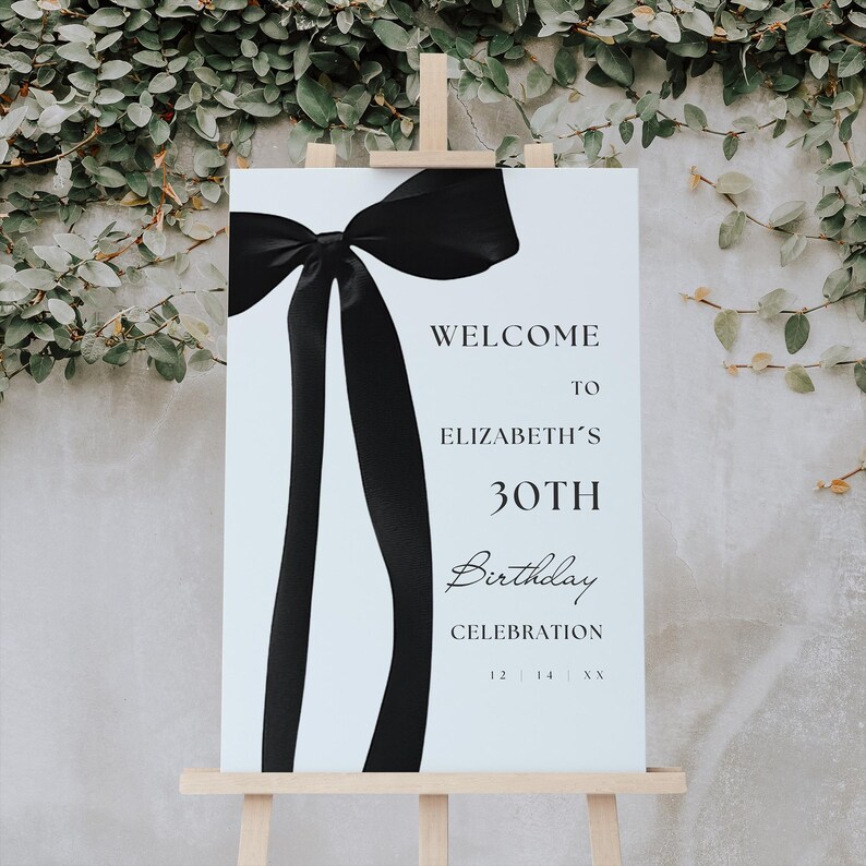 Birthday Welcome Sign, Bow Welcome Poster Template, Editable Black Bow ...