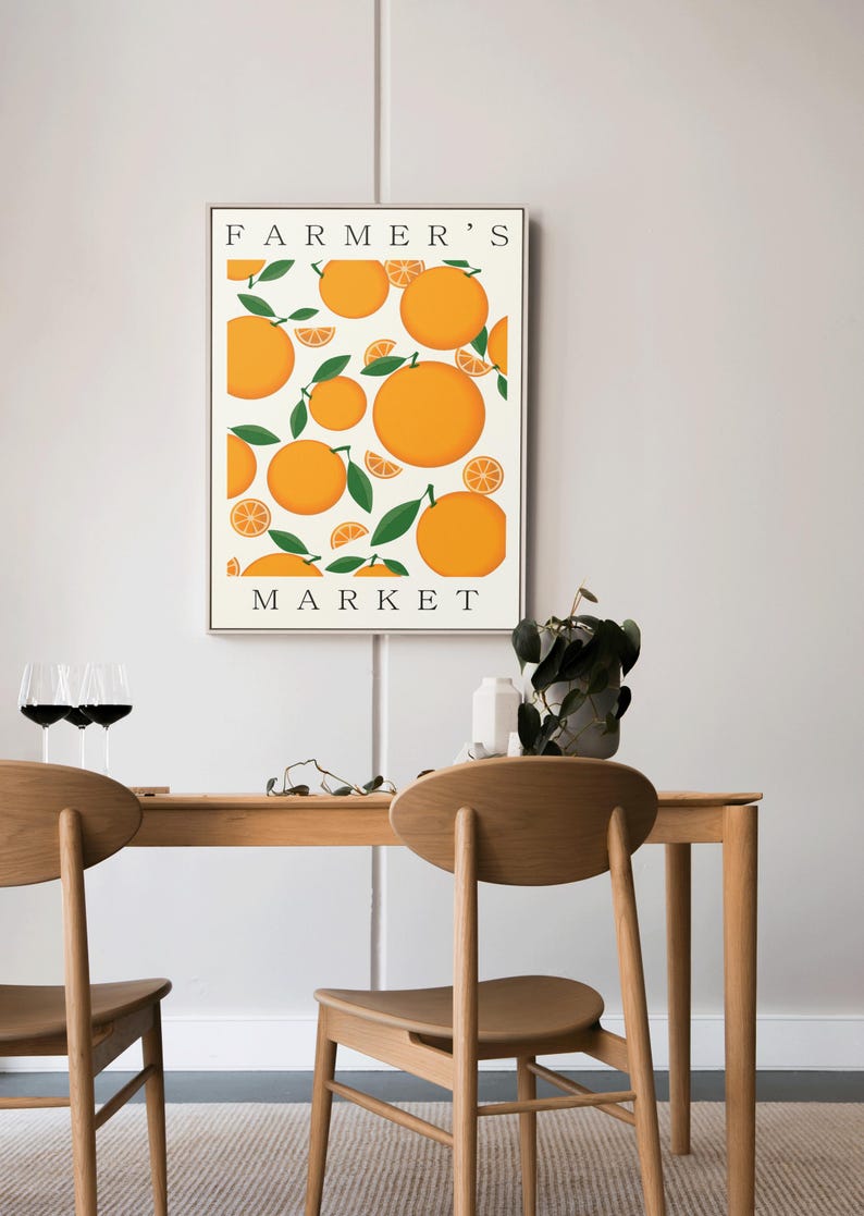 Orange Print | Farmer's Market Print | Kitchen Wall Decor | Modern ...
